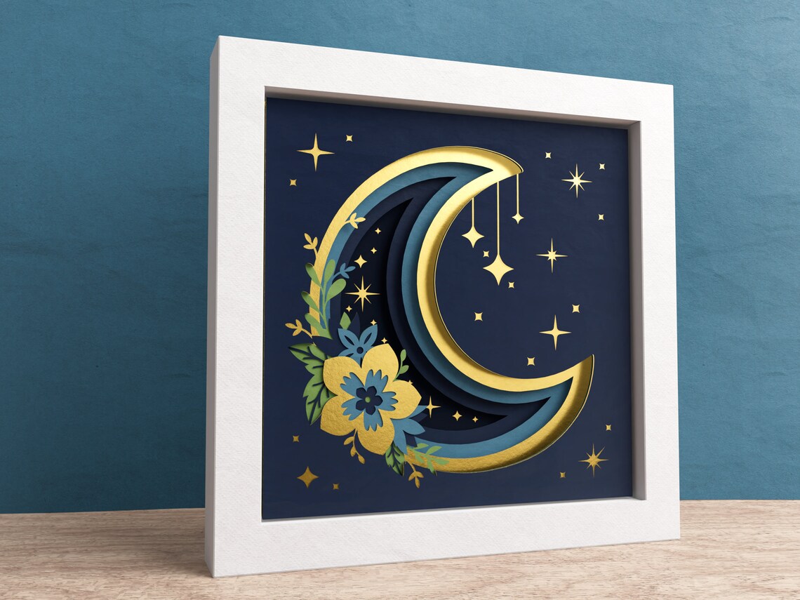 3D Moon Welcome Shadow Box Floral Svg 3D Mandala Flower - Etsy