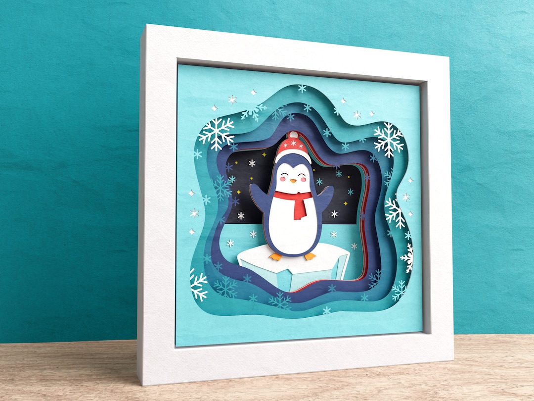 3D Penguin Shadow Box, Winter Shadow Box, 3D Mandala, Nursery Decor ...