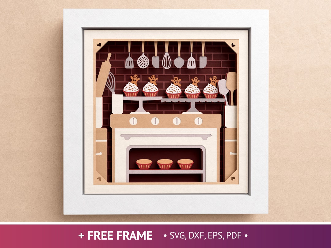 3D Cupcakes Shadow Box, Kitchen Shadow Box, Baking 3D SVG, Cooking ...