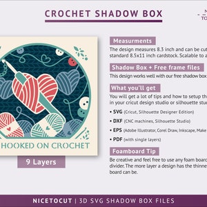 3D Crochet Shadow Box, I'm Hooked on Crochet SVG, Yarn Heart, Heart ...