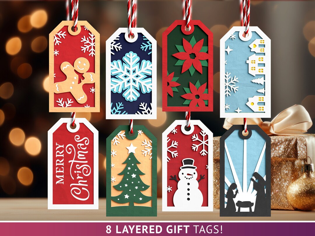 Christmas Gift Tags Papercut SVG, Gingerbread Men, Snowflake ...