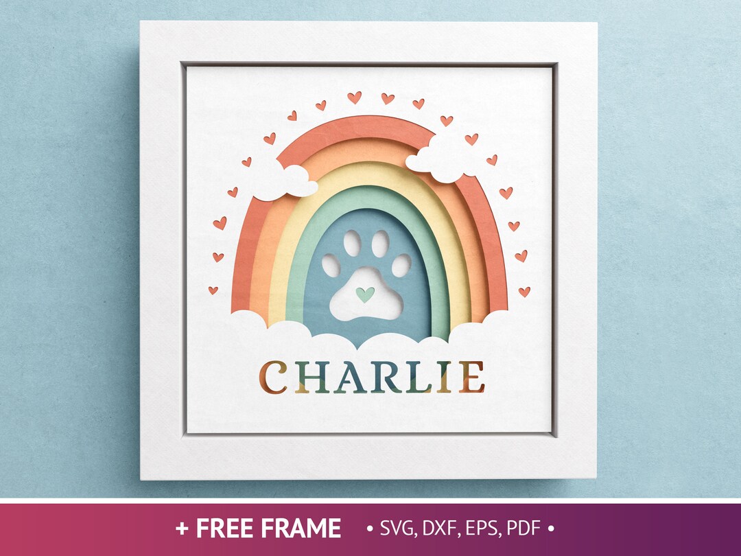 3D Custom Pet Memorial Shadow Box, Rainbow With Paw, Customizable Gift ...