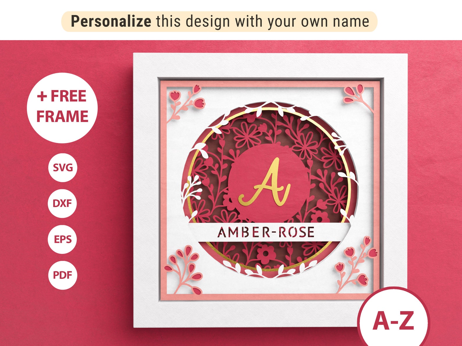3D Custom Name Shadow Box Floral SVG Layered Paper Art - Etsy