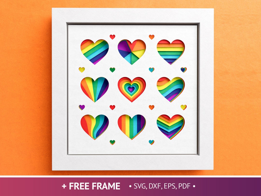 3D Rainbow Hearts Shadow Box, Love Shadow Box, God's Promise, Rainbow ...