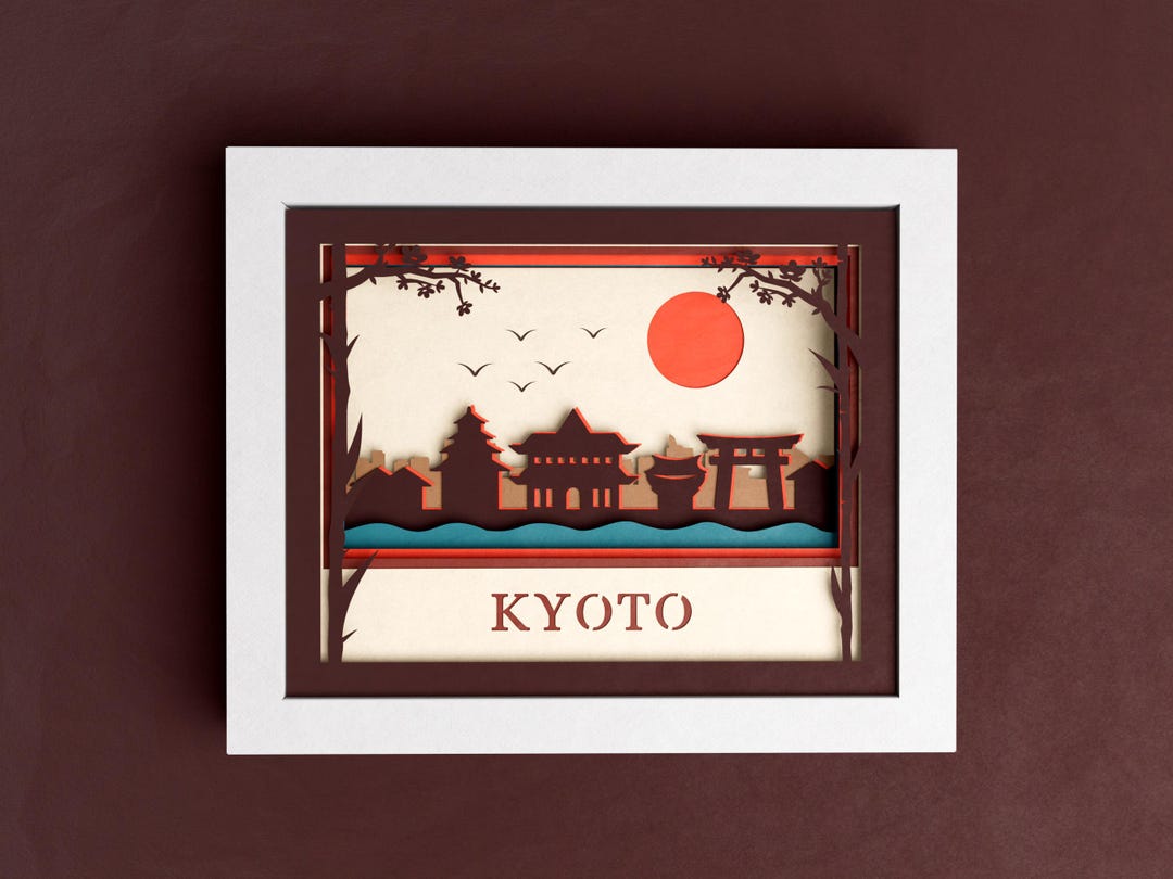 3D Kyoto Skyline Shadow Box, 8x10 Japan Kyoto City Night Shadow Box ...