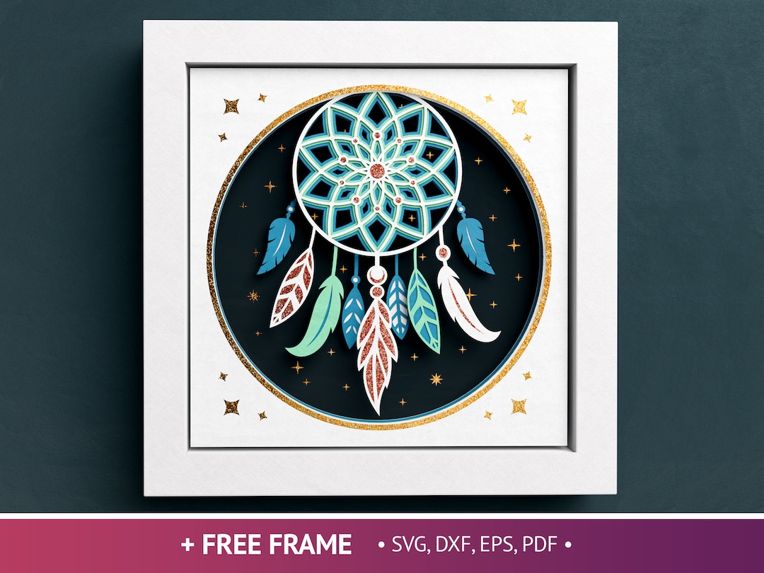 3D Dreamcatcher Shadow Box, Celestial Shadow Box, Feathers 3D SVG ...