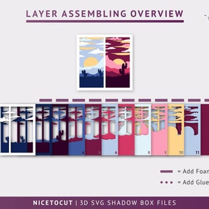 3D Desert Day & Night Shadow Box, Sunset and Sunrise Shadow Box SVG, 3D ...