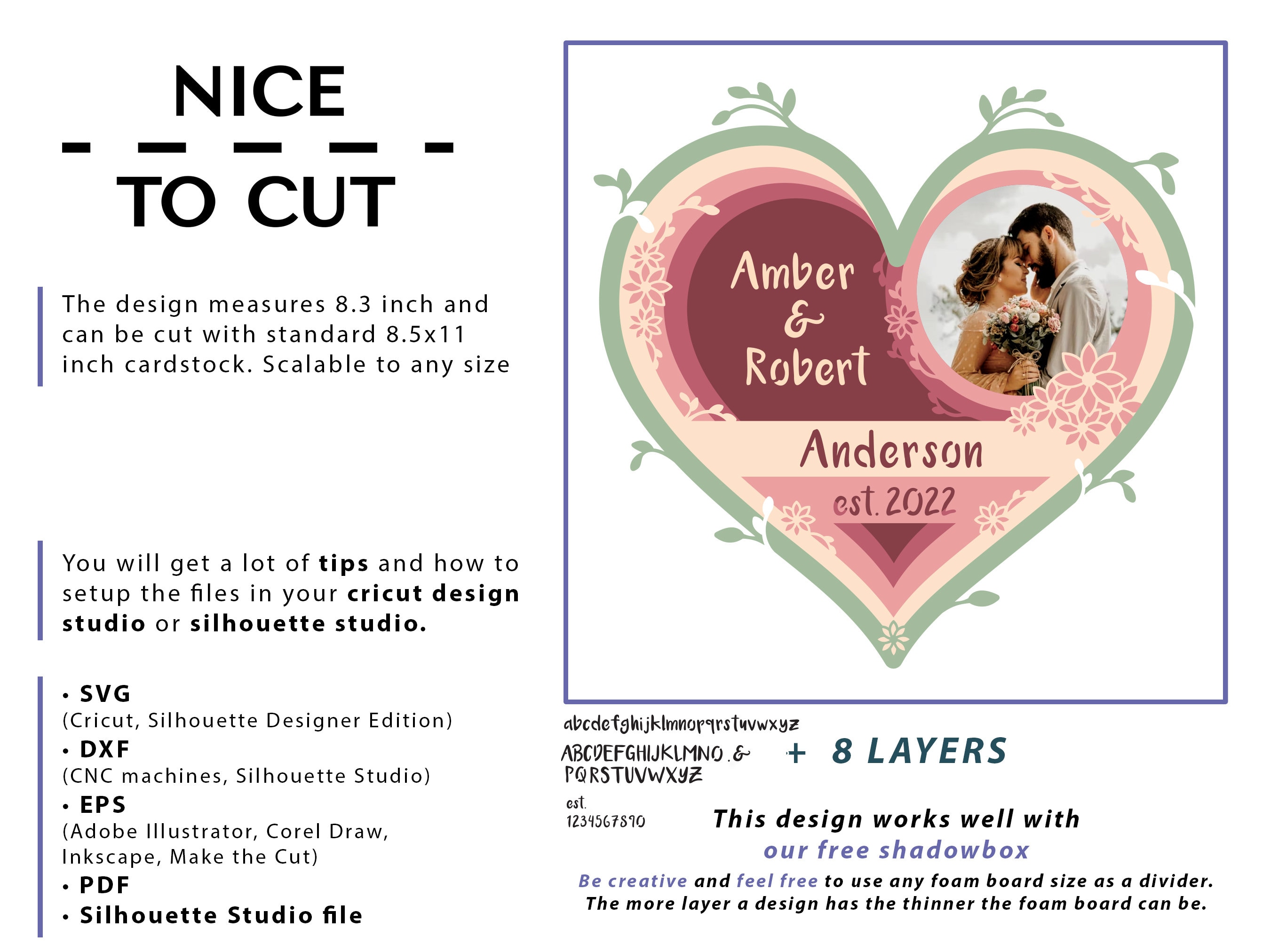 3D Customizable Wedding Shadow Box Custom Name Shadow Box - Etsy