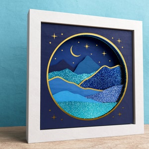 3D Mountains Shadow Box Moon Shadow Box Moon and Stars SVG - Etsy