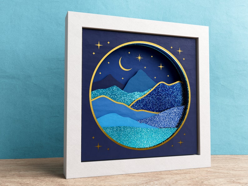 3D Mountains Shadow Box Moon Shadow Box Moon and Stars SVG - Etsy