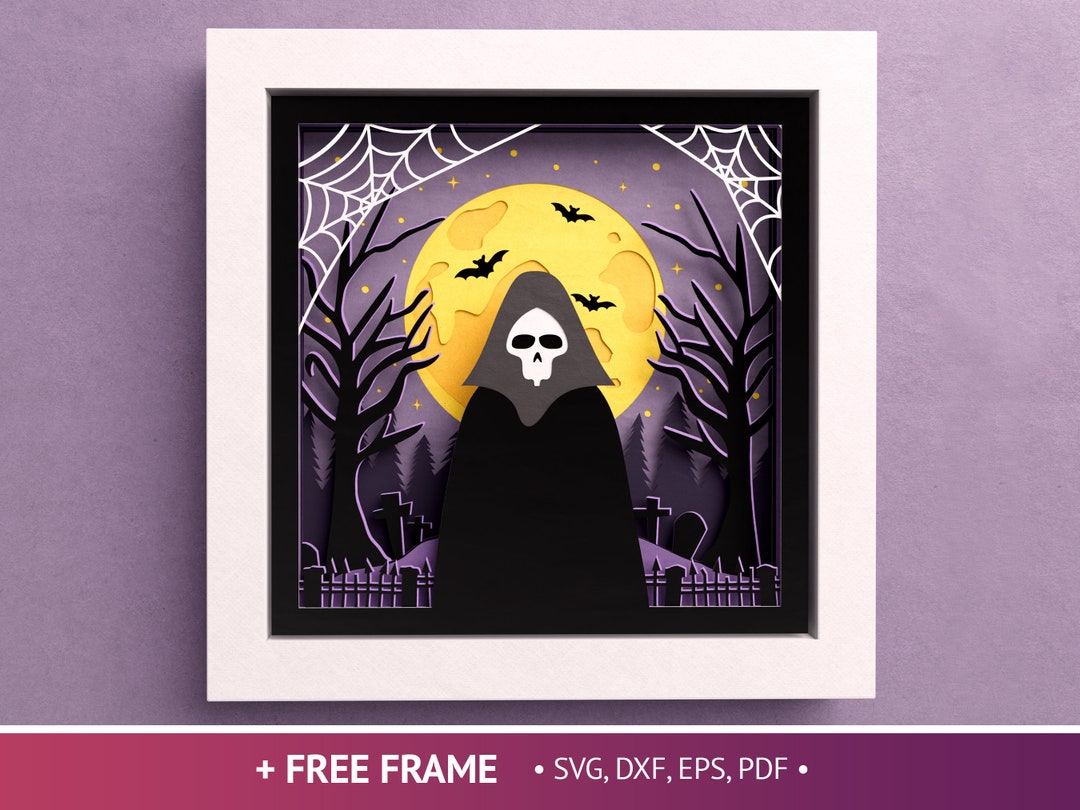 3D Grim Reaper Shadow Box, Halloween SVG, Full Moon Shadow Box ...
