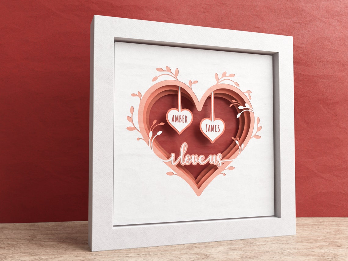 3D Heart Shadow Box With Custom Names Valentines Day Shadow - Etsy