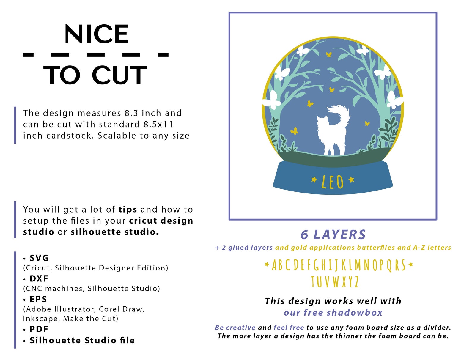 Cat Shadow Box, Custom Layered Paper Art, Papercut Template, Snow Globe ...