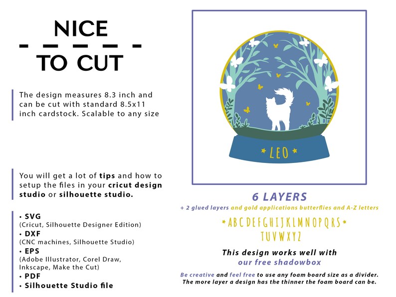 Cat Shadow Box, Custom Layered Paper Art, Papercut Template, Snow Globe ...