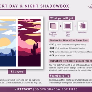 3D Desert Day & Night Shadow Box, Sunset and Sunrise Shadow Box SVG, 3D ...