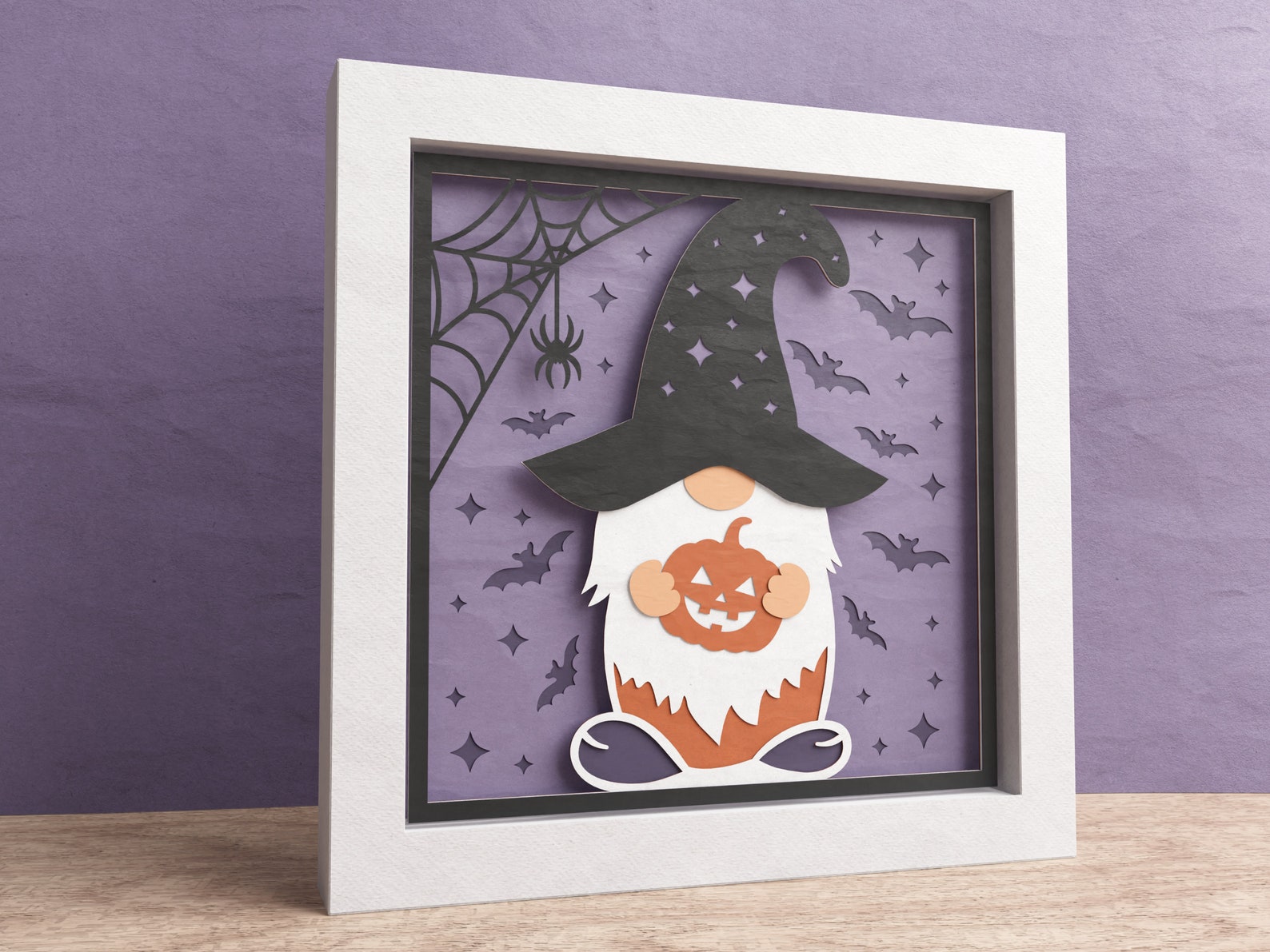 3D Halloween Gnome Shadow Box, Spooky Gnome With Spiders and Bats ...