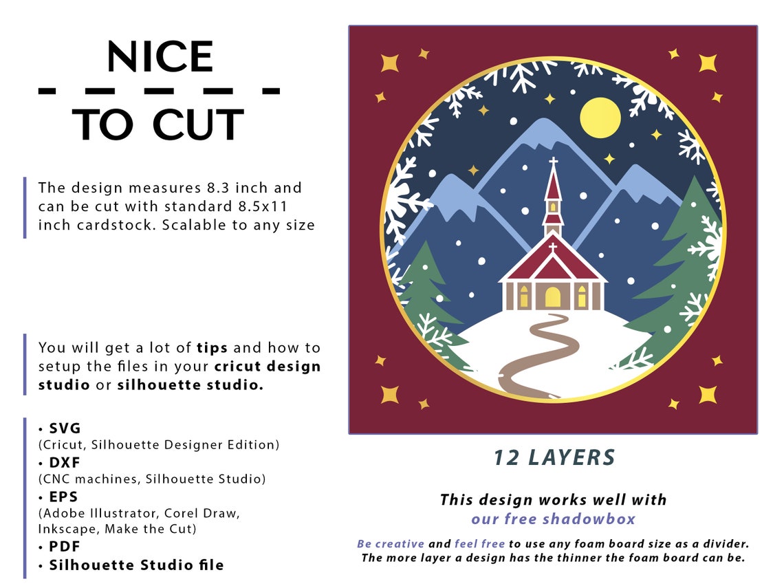 3D Church on a Hilltop Shadow Box Christmas Svg Layered - Etsy