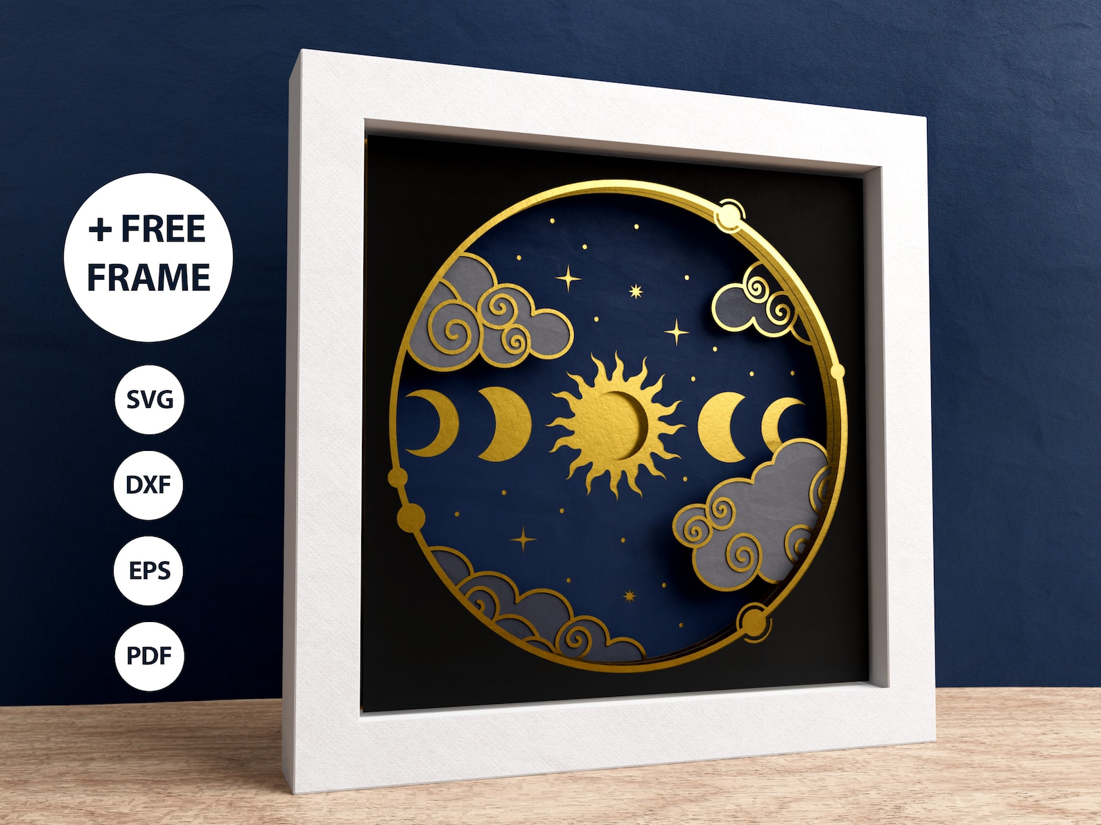 3D Moon Phases and Sun Shadow Box, Celestial Shadow Box, Stars 3D SVG ...
