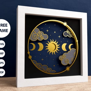 3D Moon Phases and Sun Shadow Box, Celestial Shadow Box, Stars 3D SVG ...
