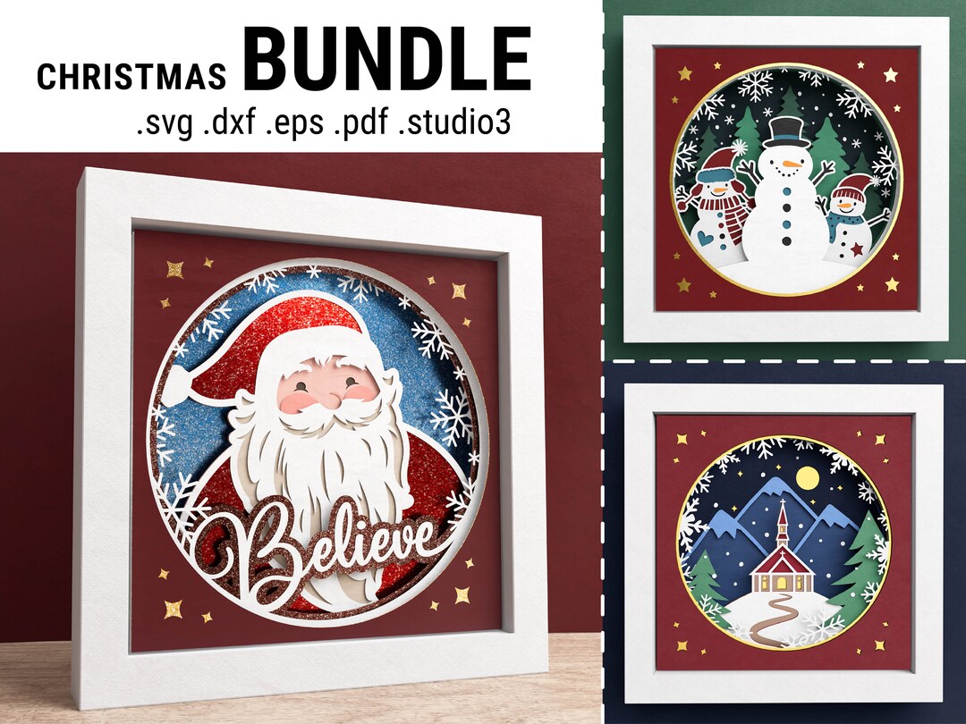 3D Christmas Shadow Box Bundle, Santa Shadow Box SVG, Christmas Layered ...