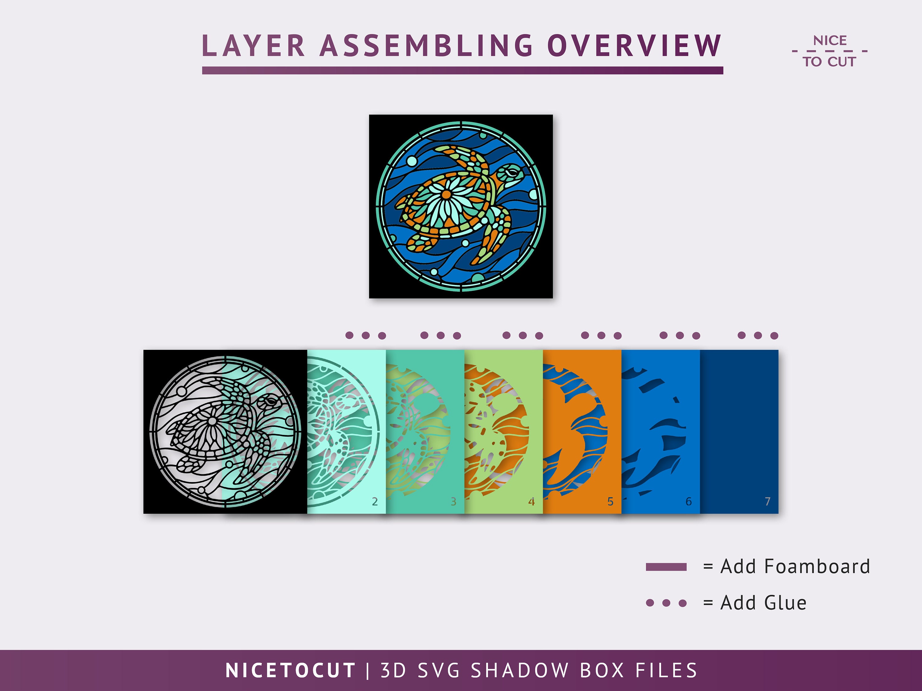 3D Stained Glass Turtle Shadow Box, Underwater Shadow Box SVG, Nautical ...