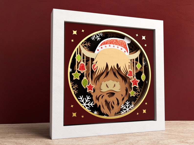 3D Highland Cow Shadow Box Christmas Shadow Box SVG - Etsy