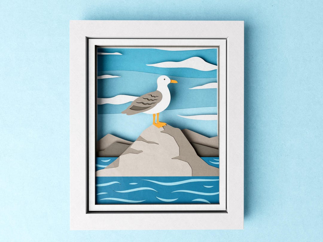 3D Seagull Shadow Box, Nautical Shadow Box SVG, Ocean Shadow Box ...
