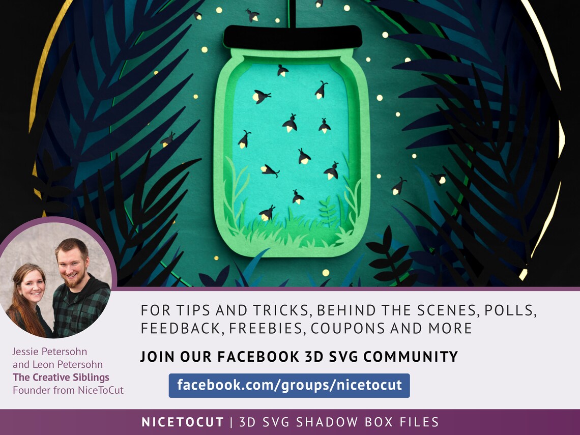 3D Fireflies in Mason Jar Shadow Box, Spring Shadow Box, Nature SVG ...