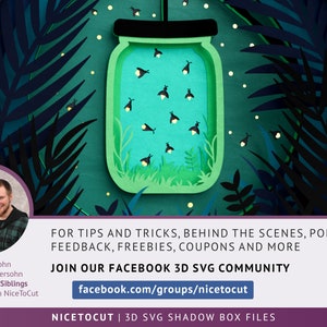 3D Fireflies in Mason Jar Shadow Box, Spring Shadow Box, Nature SVG ...