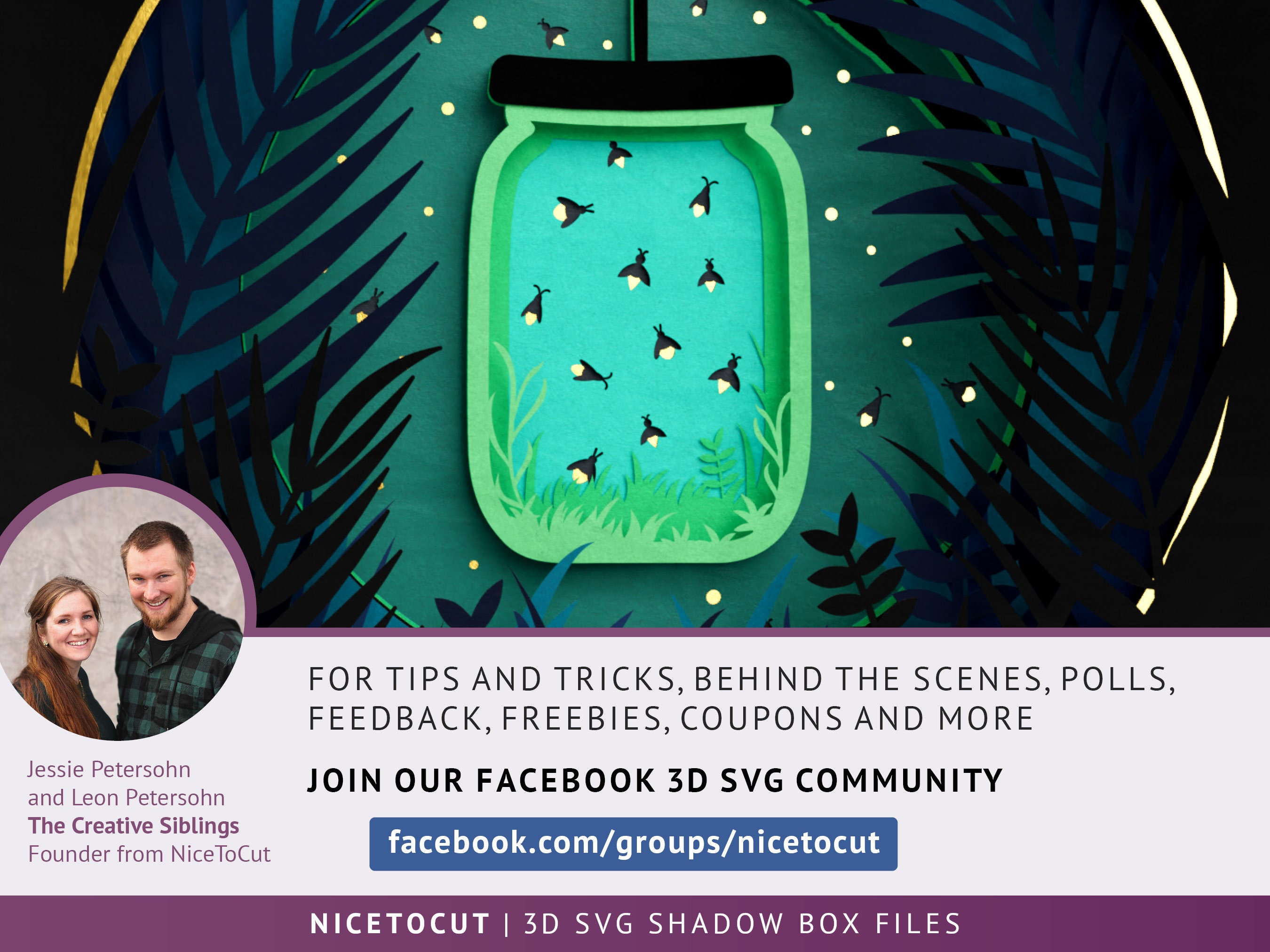 3D Fireflies in Mason Jar Shadow Box, Spring Shadow Box, Nature SVG ...
