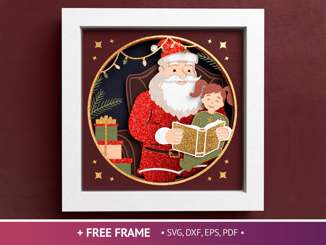 3D Santa Reading With Child Shadow Box, Christmas Shadow Box SVG ...