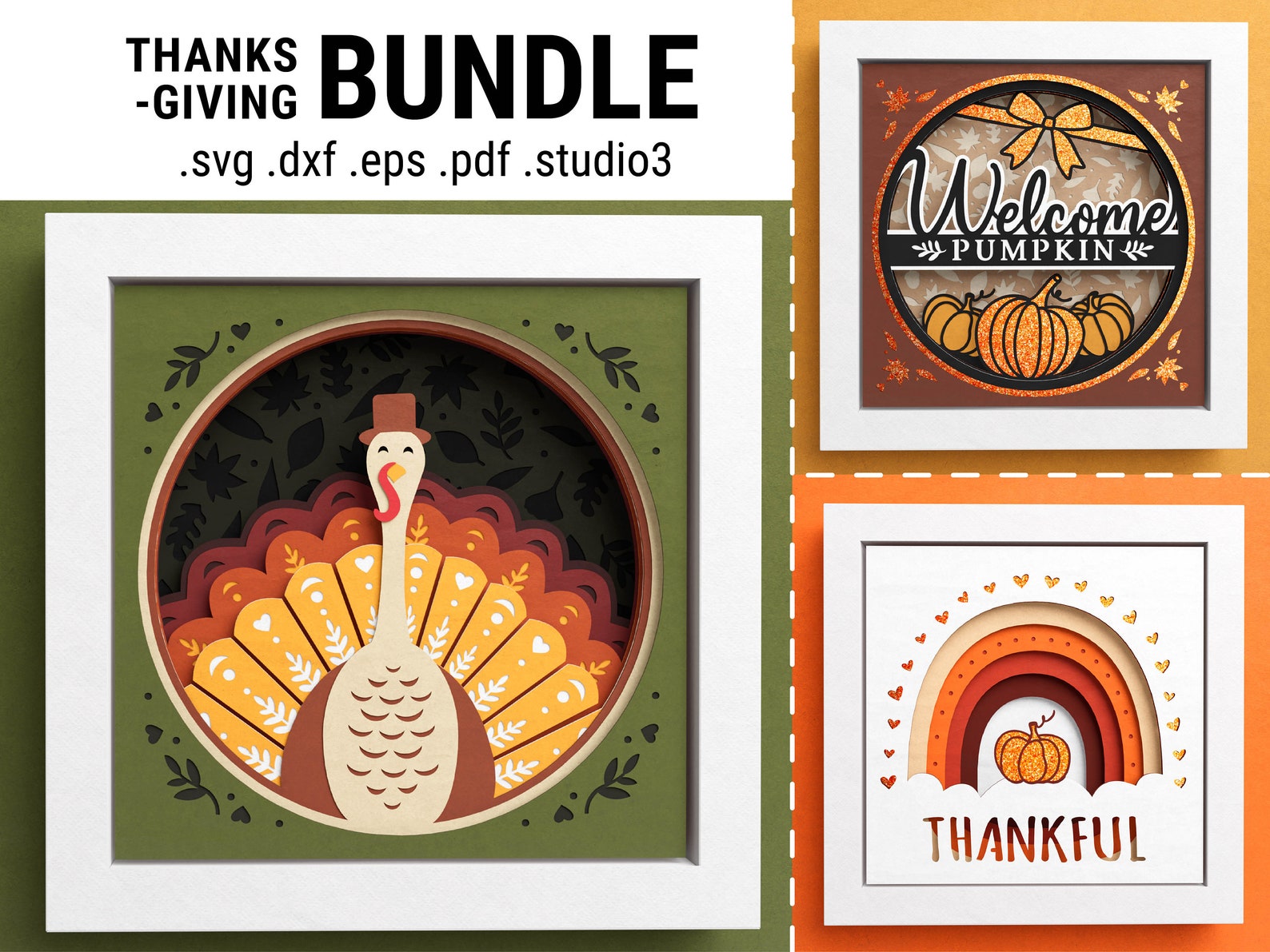 3D Thanksgiving Shadow Box Bundle Turkey Floral Svg 3D - Etsy