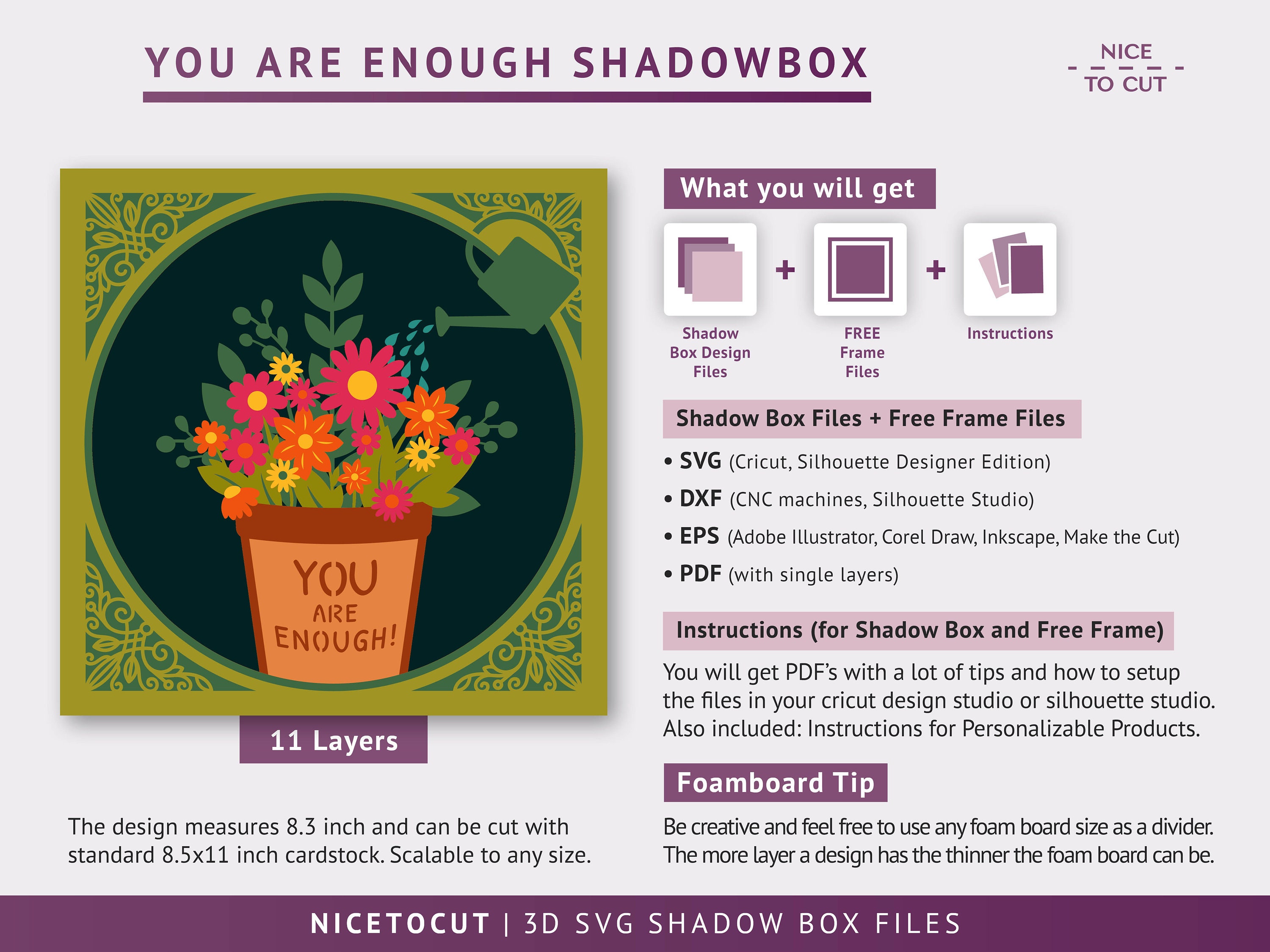 3D You Are Enough Shadow Box, Flower Shadow Box, Mental Health Matters ...