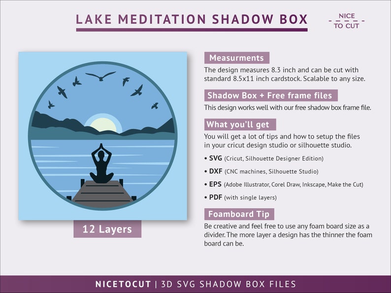 3D Lake Shadow Box, Sunset at the Lake, Meditation, Yoga, Nature ...