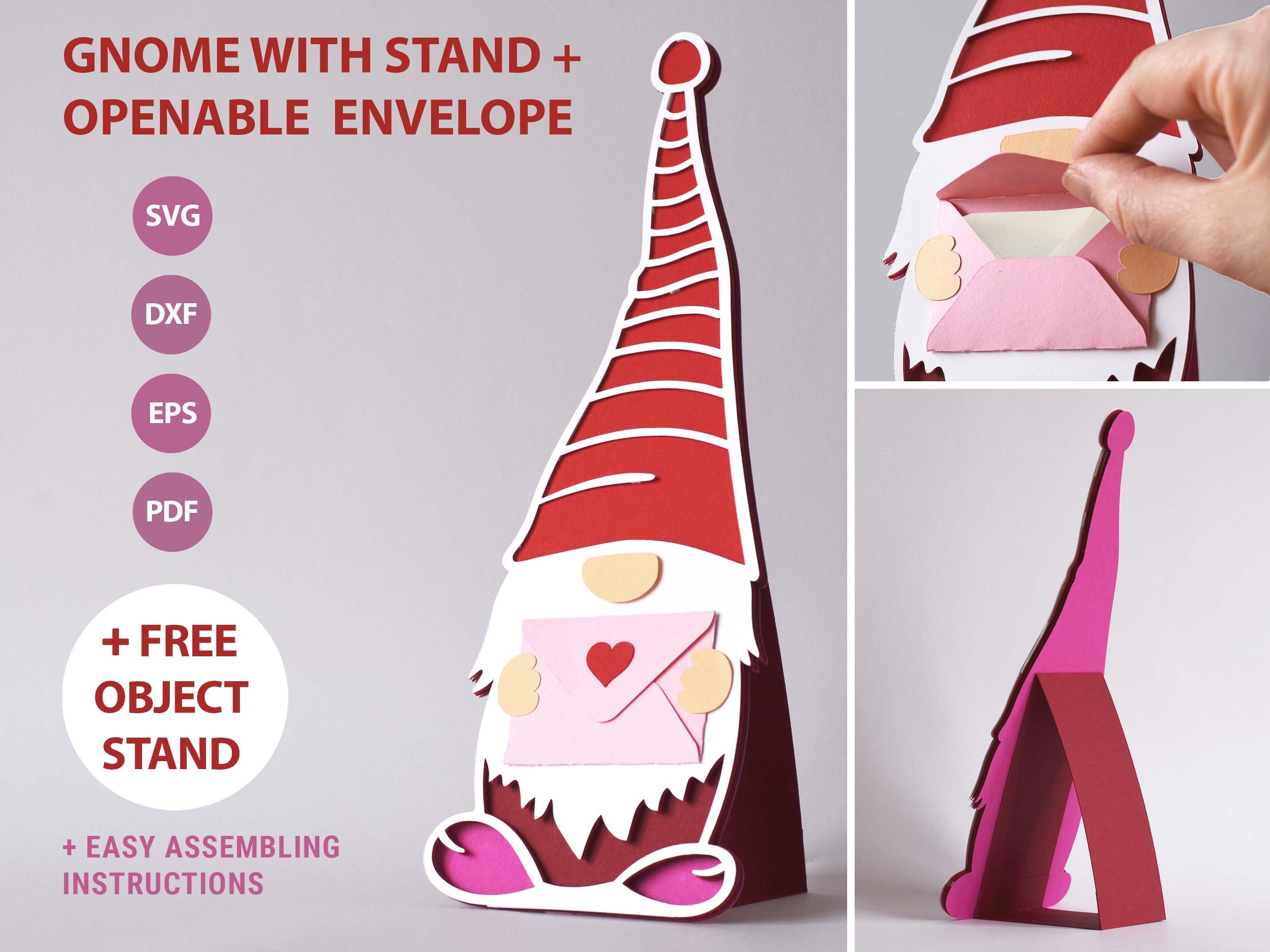 3D Gnome Layered Paper Art Gnome Valentine Gift SVG Standing - Etsy
