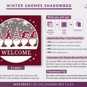3D Gnome Welcome Shadow Box, Christmas Shadow Box Svg, Merry Christmas ...