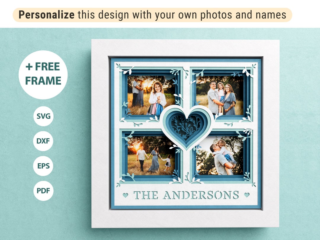 3D Family Gallery Shadow Box, Custom Name, Multi Photo Frame, Family ...