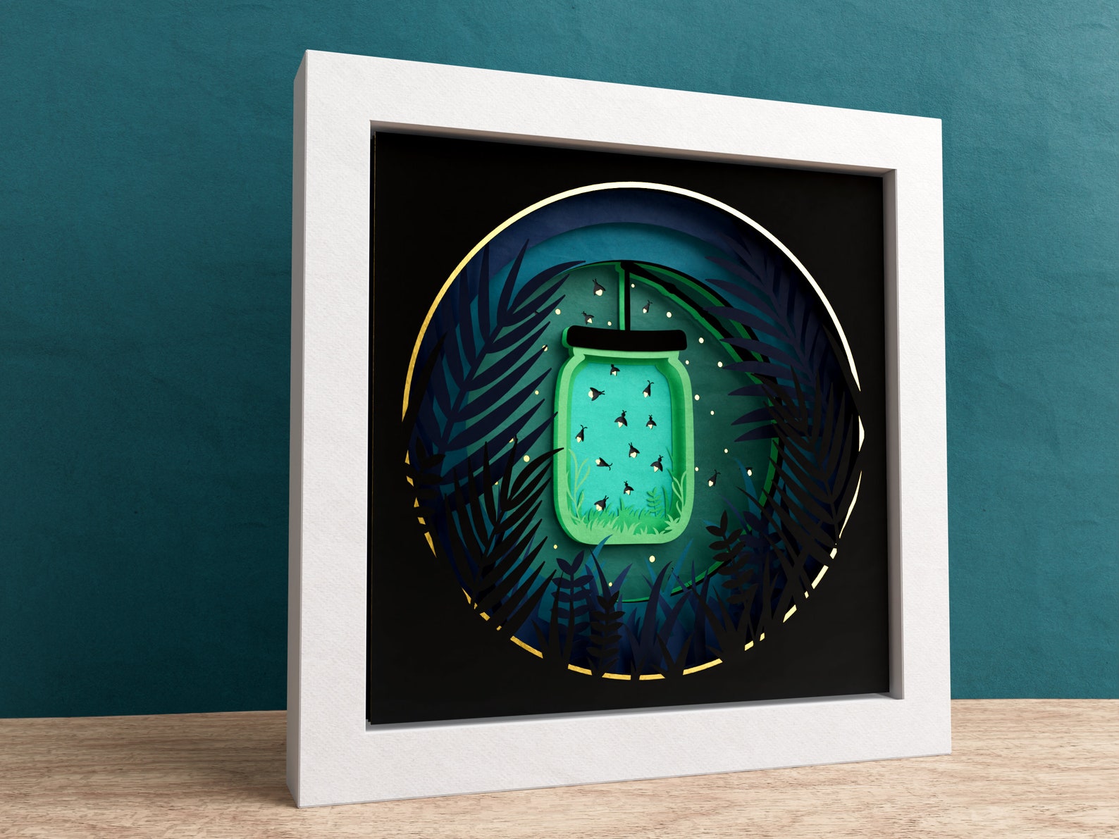 3D Fireflies in Mason Jar Shadow Box, Spring Shadow Box, Nature SVG ...