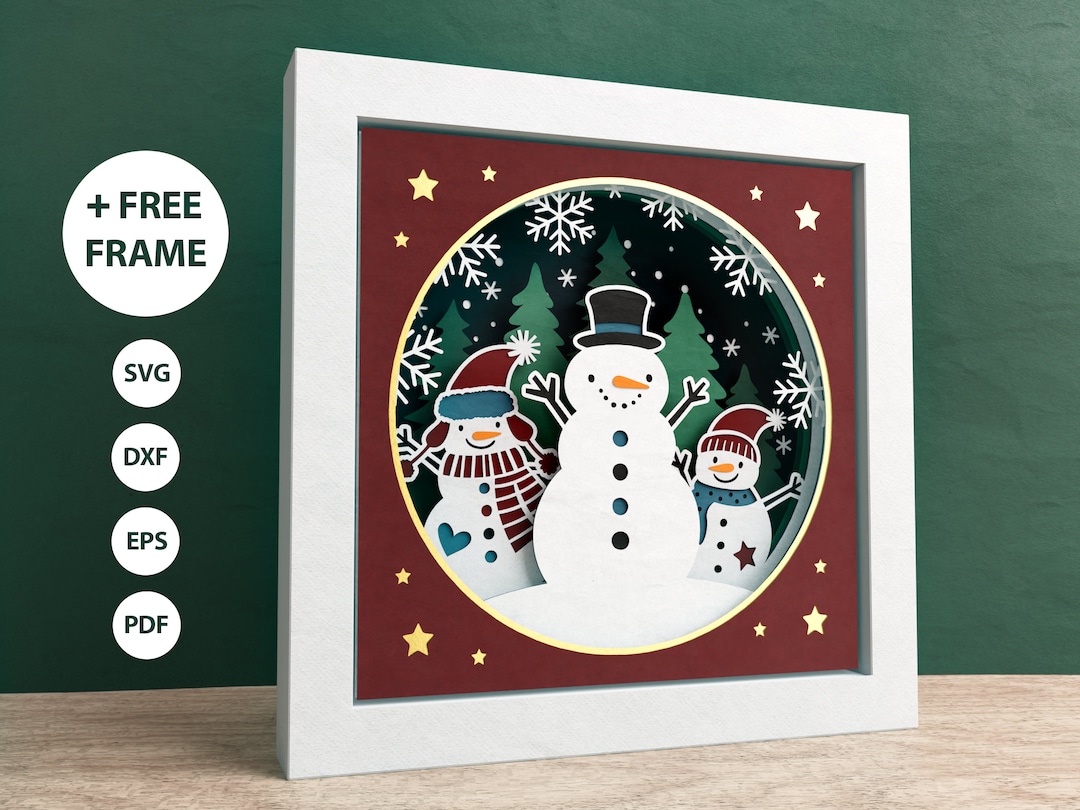 3D Snowman Shadow Box, Christmas Shadow Box SVG, Christmas Layered ...