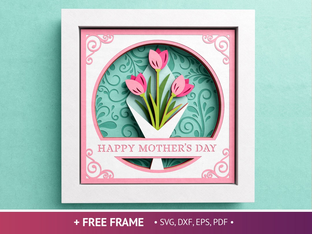 3D Mothers Day Shadow Box With Tulips, Flowers Shadow Box, Layered ...