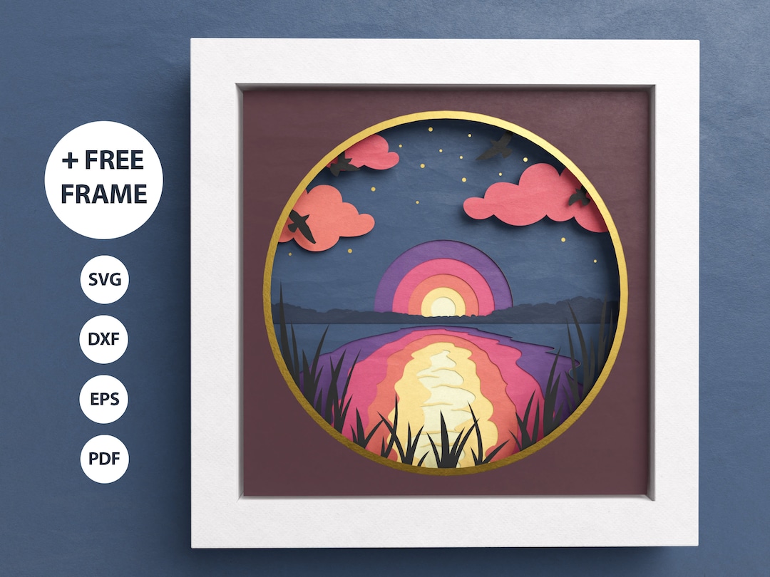 3D Sunset Shadow Box Sunset at the Lake Nature Landscape - Etsy