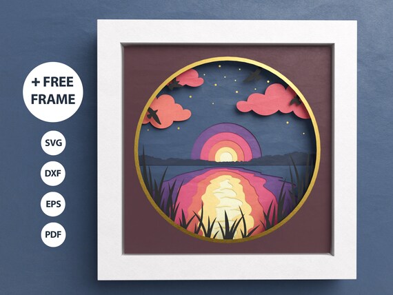 3D Sunset Shadow Box Sunset at the Lake Nature Landscape - Etsy