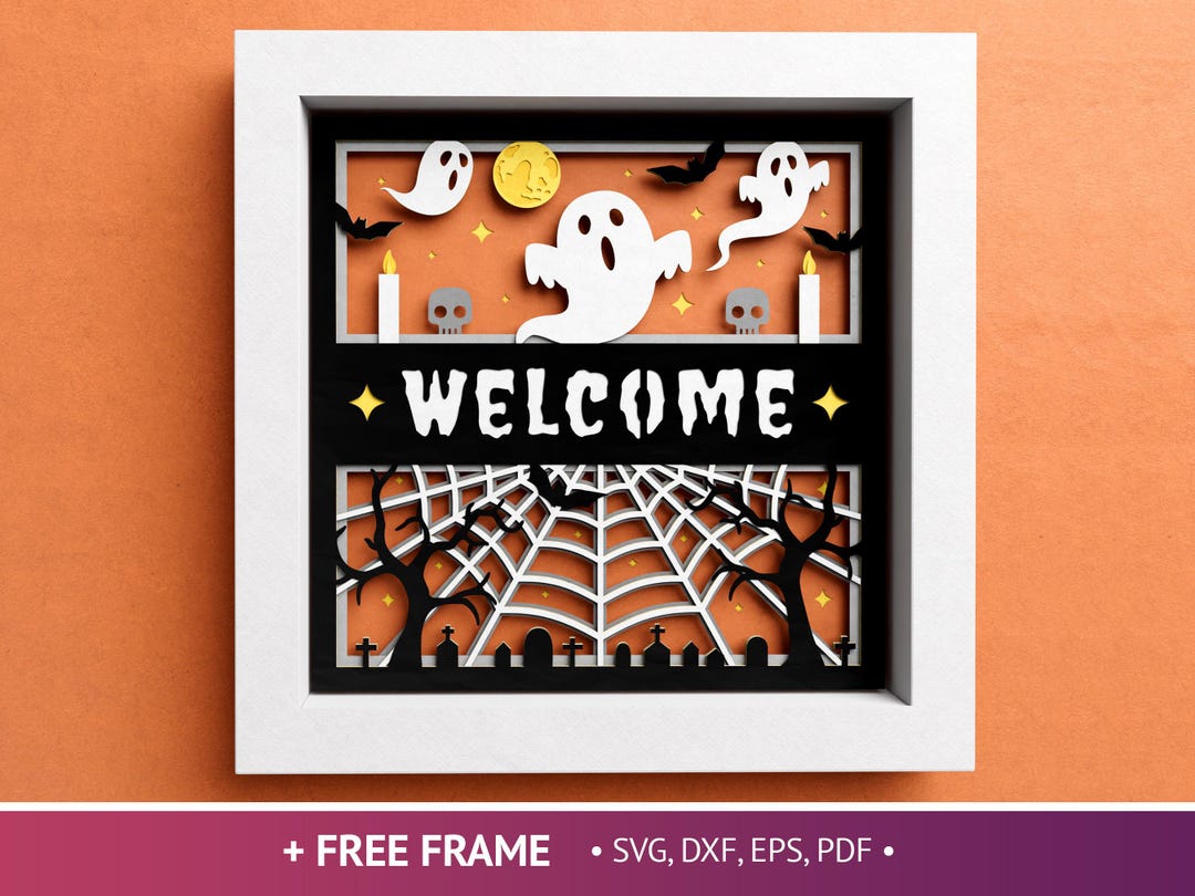3D Welcome Halloween Shadow Box, Halloween SVG, Moon Shadow Box ...
