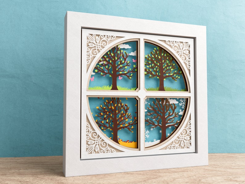 3D 4 Seasons Tree Shadow Box, Spring Shadow Box, Fall, Summer, Winter ...