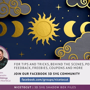 3D Moon Phases and Sun Shadow Box, Celestial Shadow Box, Stars 3D SVG ...