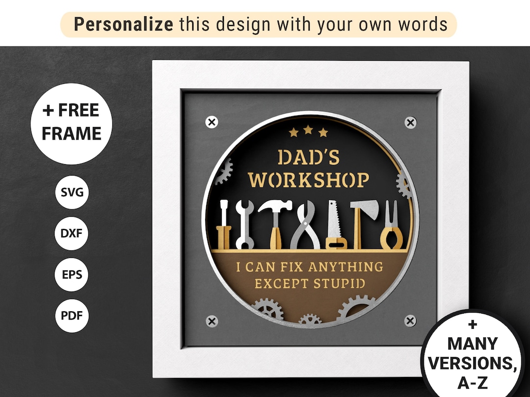 3D Dad's Workshop Shadow Box Customizable, I Can Fix Anything Except ...