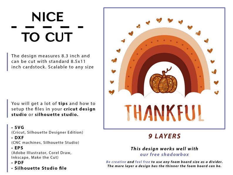 3D Thankful Shadow Box, Thanksgiving SVG, Pumpkin Shadow Box, Boho ...