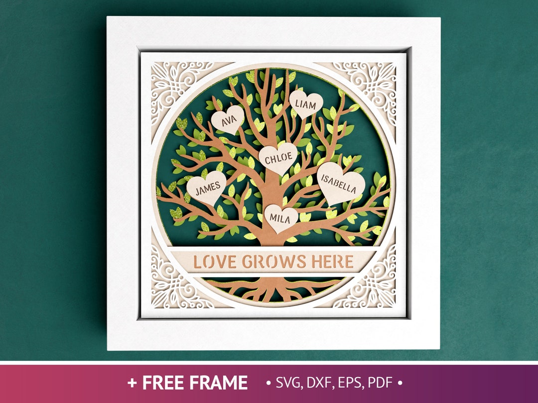 3D Family Tree Shadow Box With Custom Name Hearts, Customizable Gift ...