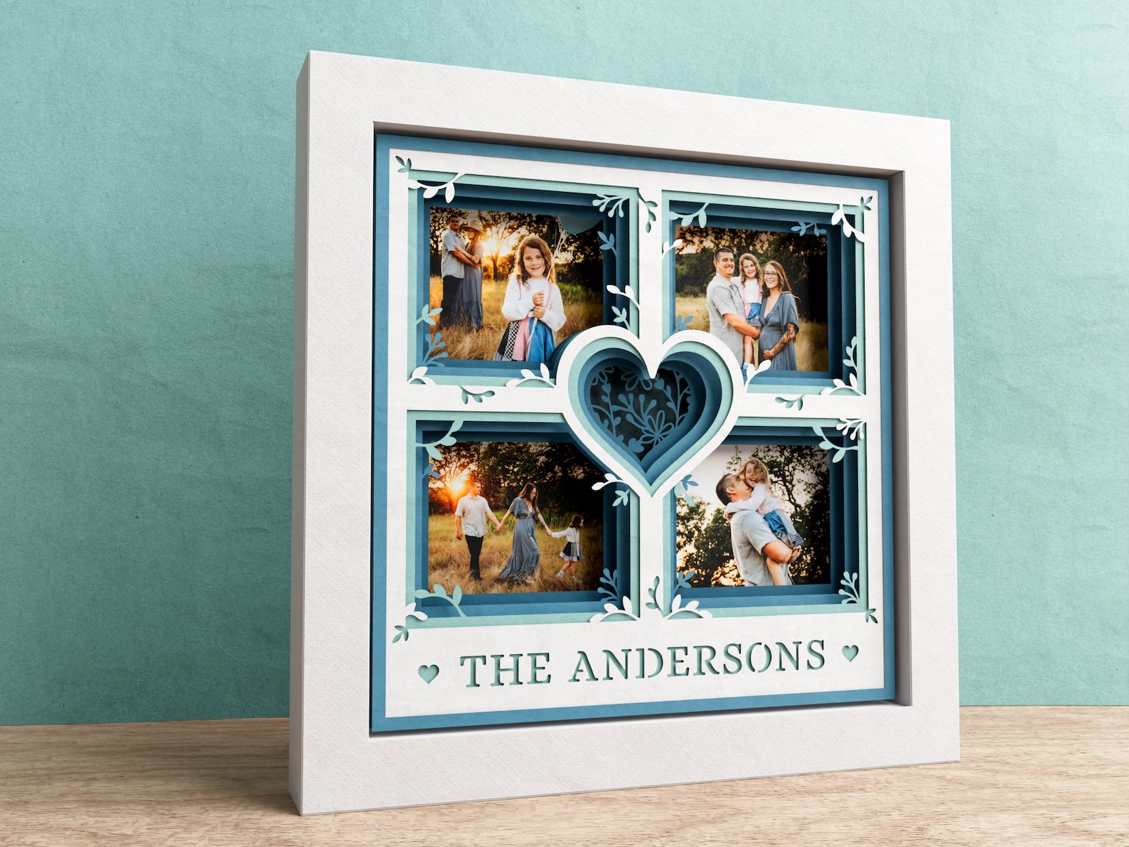 3D Family Gallery Shadow Box, Custom Name, Multi Photo Frame, Family ...