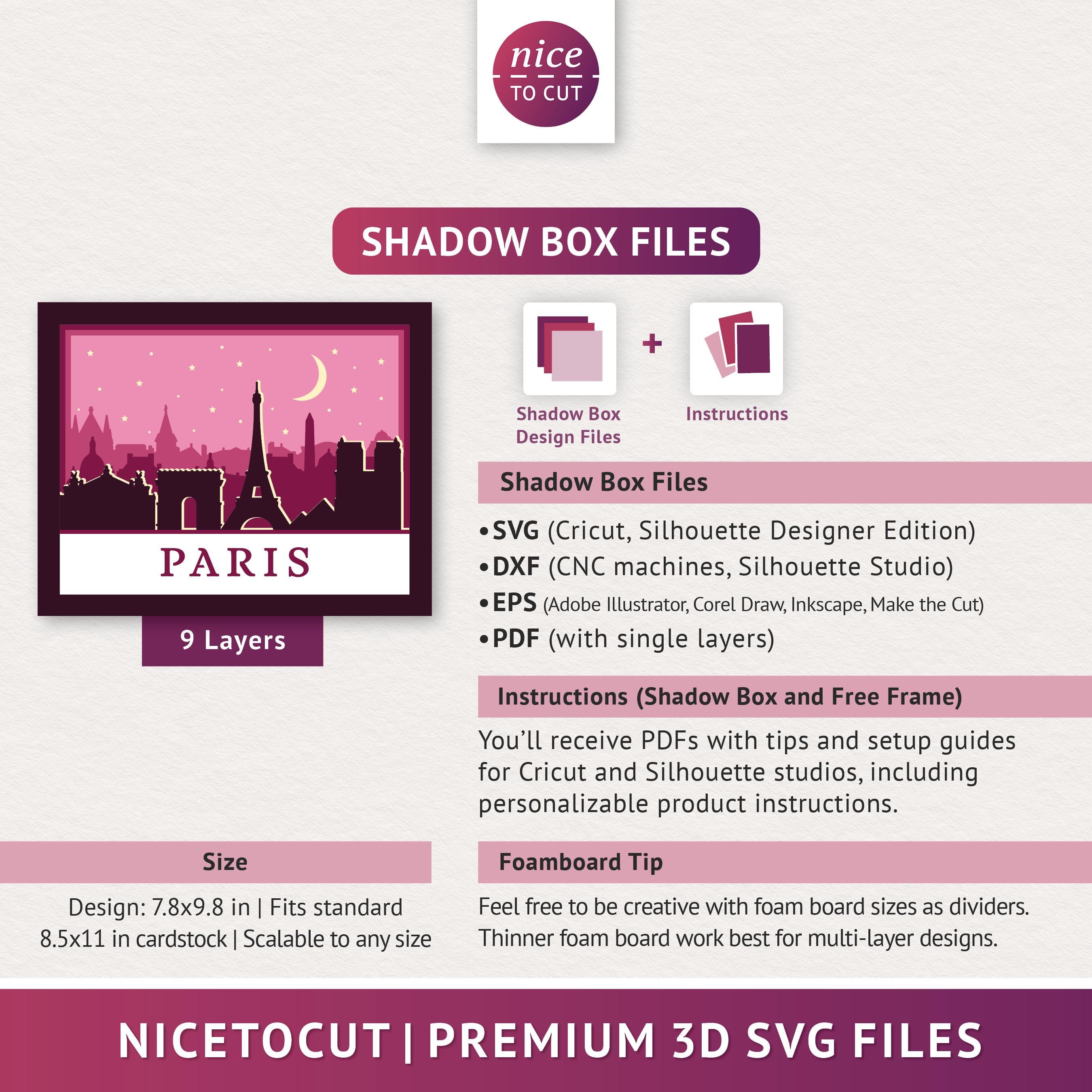 3D Paris Skyline Shadow Box, 8x10 France Paris City Night Shadow Box ...